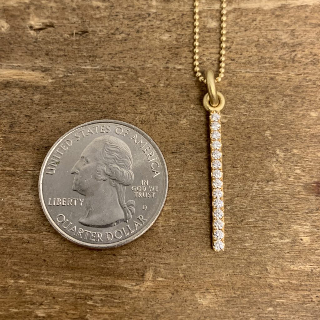 18k Yellow Gold Long Thin Bar with Diamonds - Poor Cat Designs
