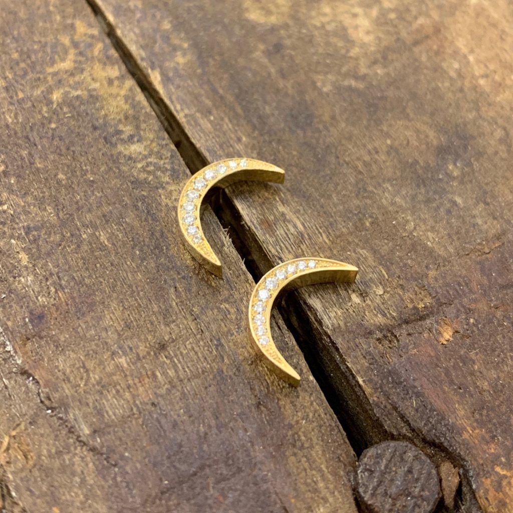 18k Yellow Gold New Moon Earrings - Poor Cat Designs