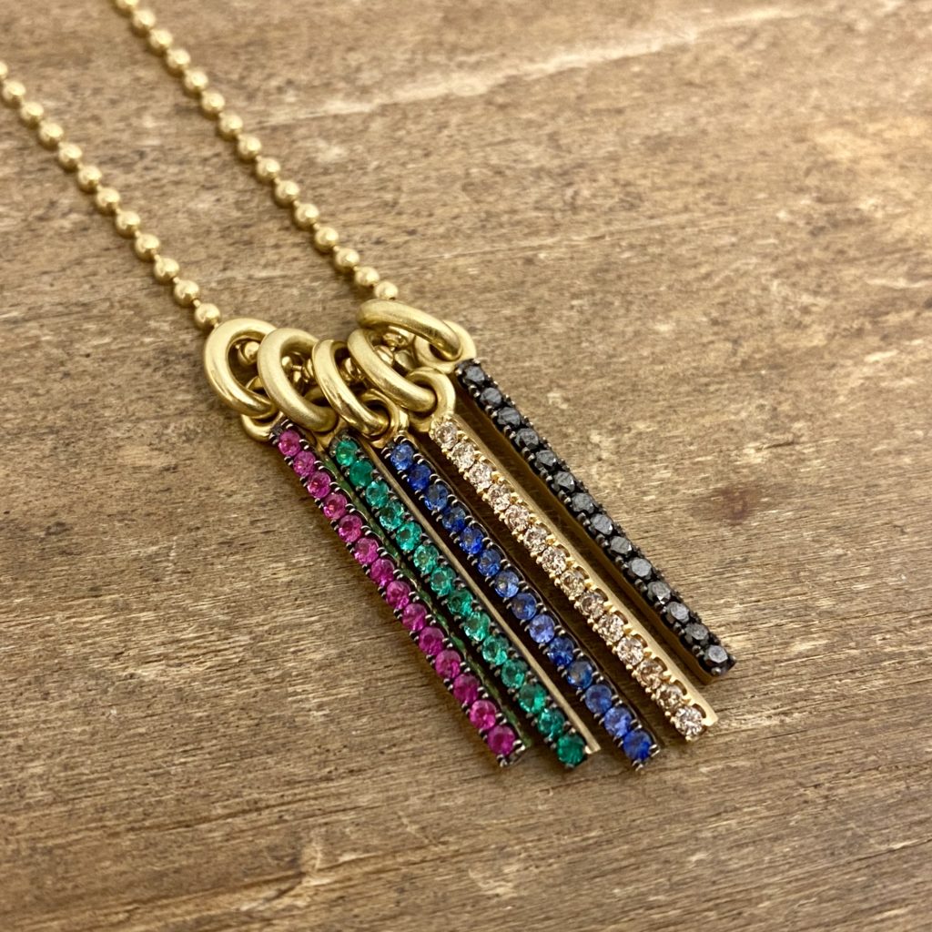 Assorted 18k Yellow Gold Bar with Stones - Poor Cat Designs