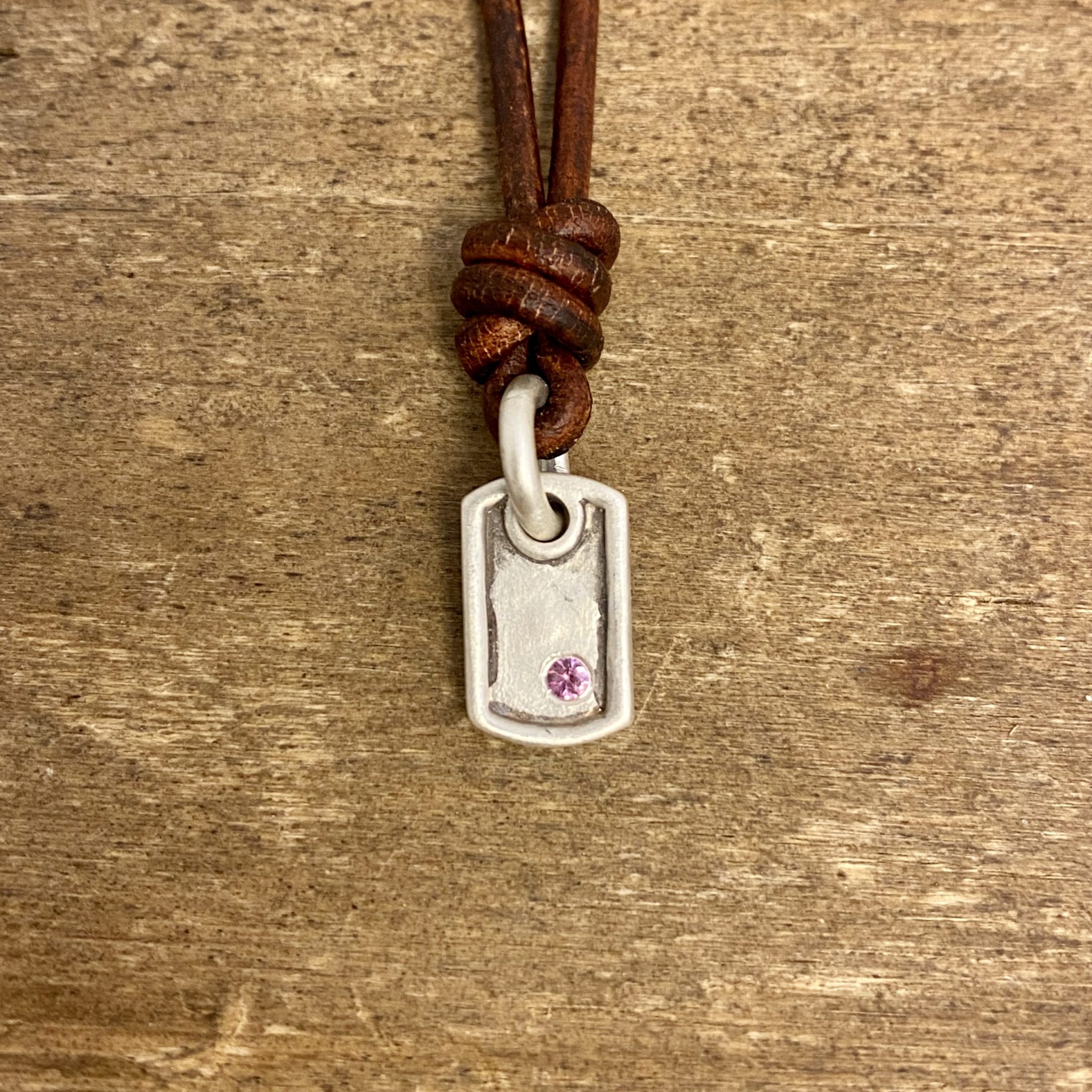 Sterling Silver Mini Dog Tag with Assorted Stone - Poor Cat Designs